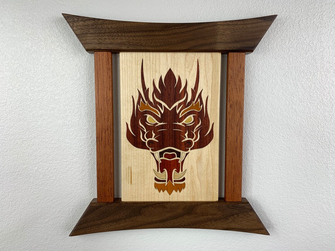 Japanese Dragon Themed Wall Art Exotic Wood Inlay Marquetry | Etsy