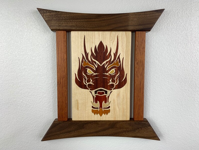 Japanese Dragon Themed Wall Art Exotic Wood Inlay Marquetry | Etsy