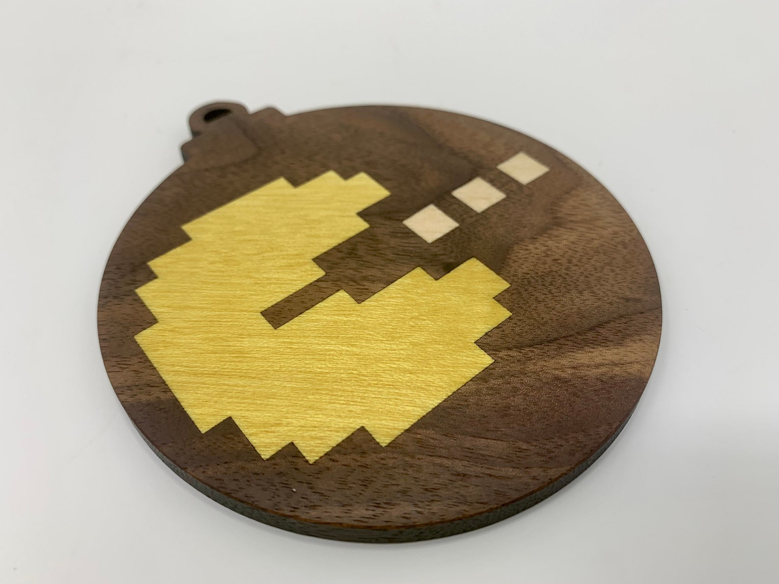 8-bit Pac-man Christmas Tree Ornament ~ Beautiful Wood Inlay Holiday ...