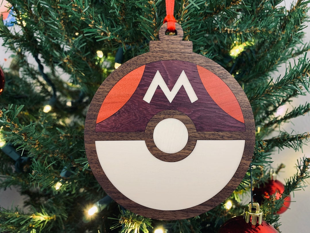 Pokemon Master Ball Christmas Tree Ornament ~ Beautiful Wood Inlay ...