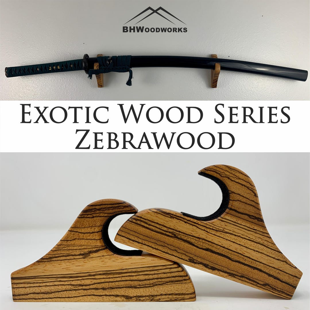 Zebrawood Minimalist Katana Sword Mount ~ Exotic Wood Series ~ 1 Pair ...