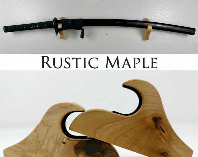 Rustic Maple Minimalist Katana Sword Wall Mount ~ Solid Wood ~ 1 Pair ...
