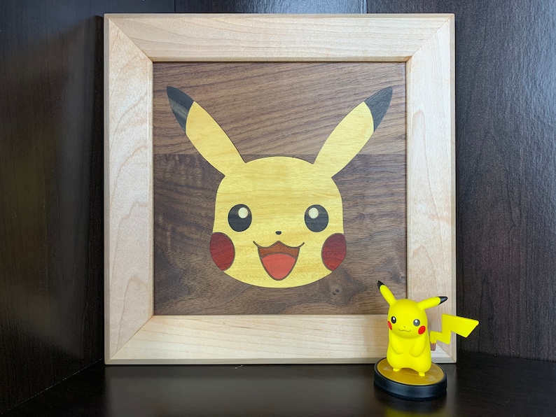 Pikachu Exotic Wood Inlay Wall Art Pokemon Fan Home Decor | Etsy
