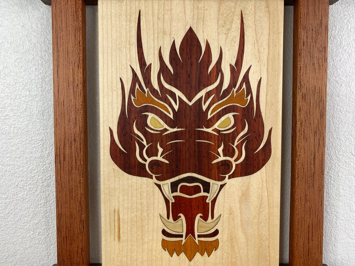 Japanese Dragon Themed Wall Art Exotic Wood Inlay Marquetry | Etsy