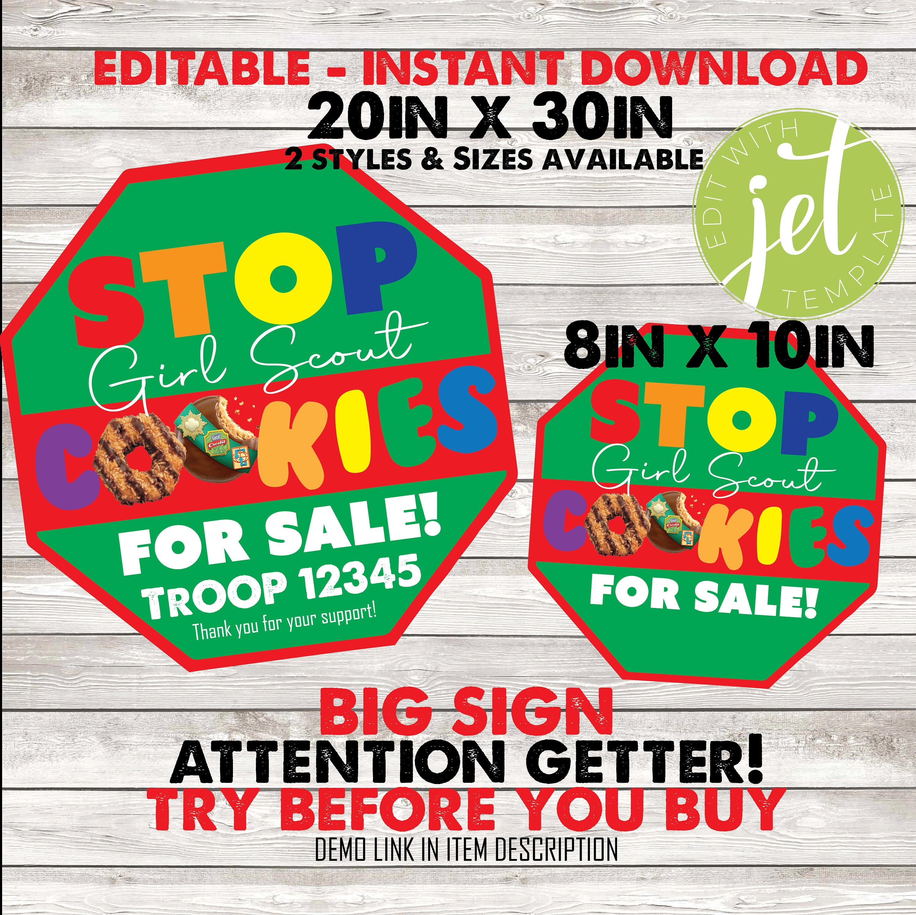 Girl Scout Cookies Editable STOP Sign Cookie Booth Printable | Etsy