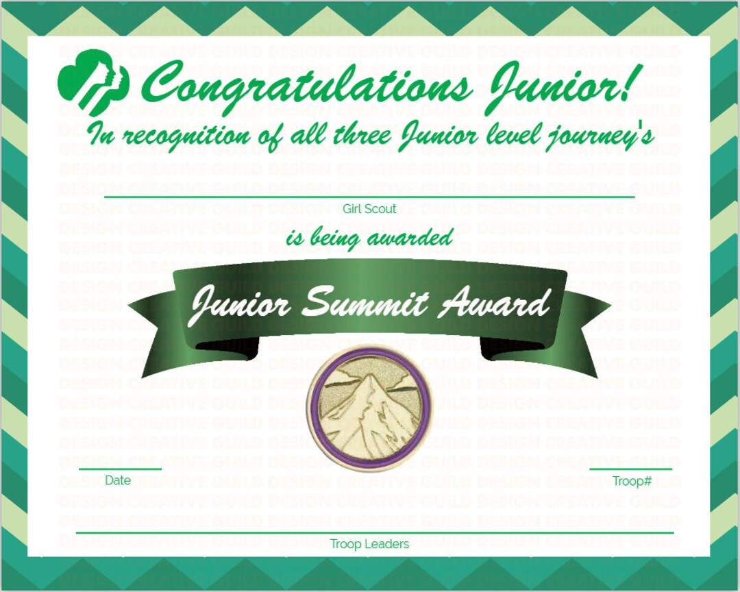 INSTANT DOWNLOAD EDITABLE Girl Scout Junior Summit Award - 8x10 - Edit ...