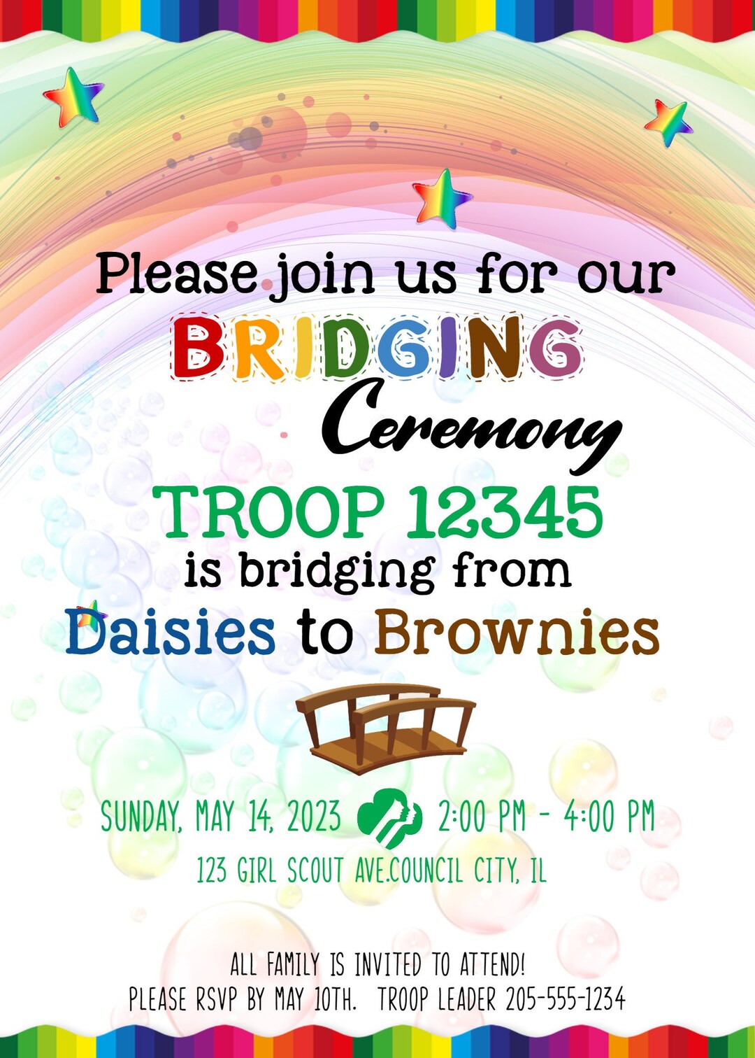 EDITABLE GS Bridging Invitation All Levels 5x7 Edit & Print From Home ... EDITABLE GS Bridging Invitation All Levels 5x7 Edit & Print From Home ...