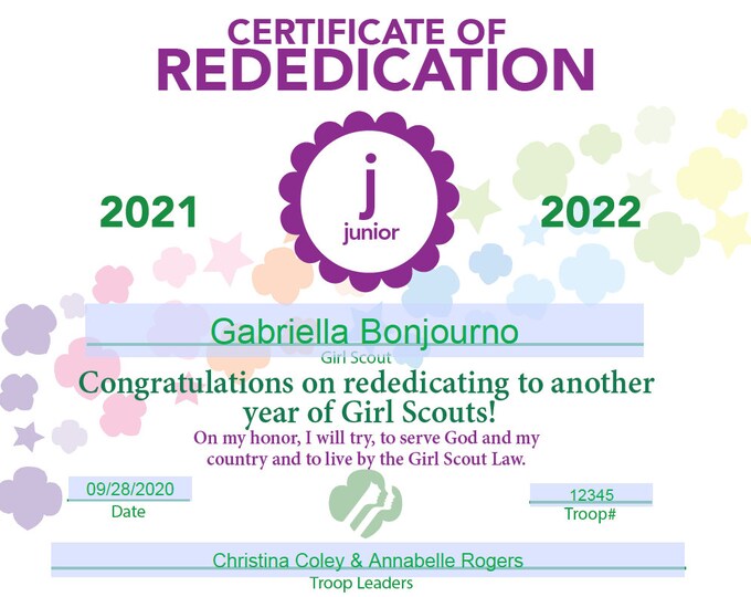 Junior Girl Scout Investiture/rededication Certificate Printable - Etsy