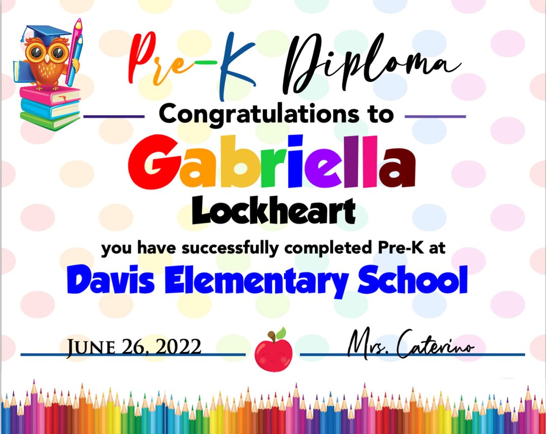 Editable Pre-k Diploma, Graduation Certificate, Personalized School ...