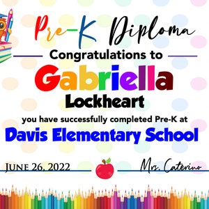 Editable Pre-k Diploma, Graduation Certificate, Personalized School ...