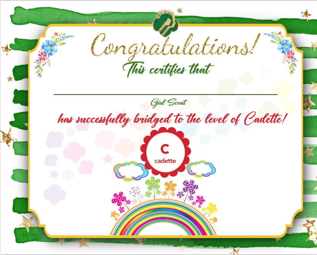 INSTANT DOWNLOAD EDITABLE Girl Scout Bridging Certificate Junior to ...
