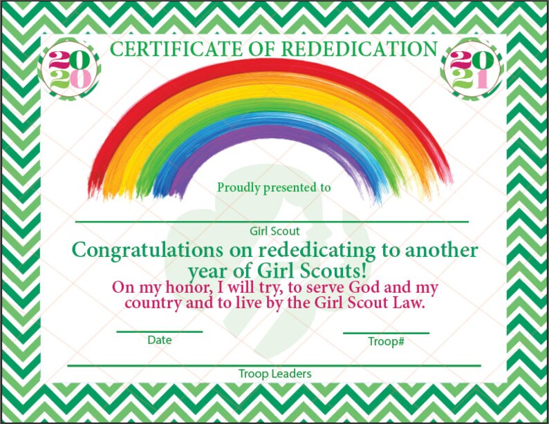 EDITABLE Girl Scout Rededication Certificate 8x10 Print | Etsy