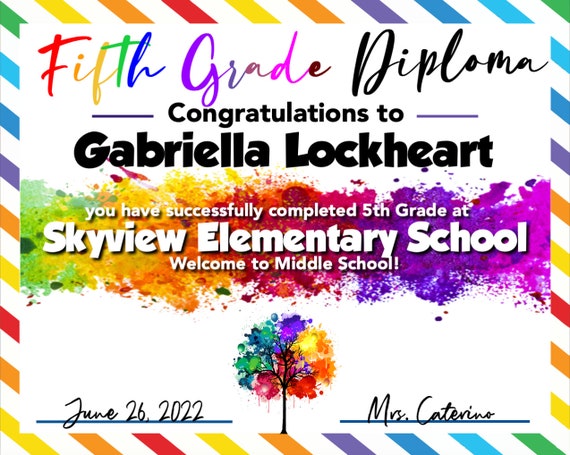 Editable 5th Grade Diploma Graduation Certificate - Etsy
