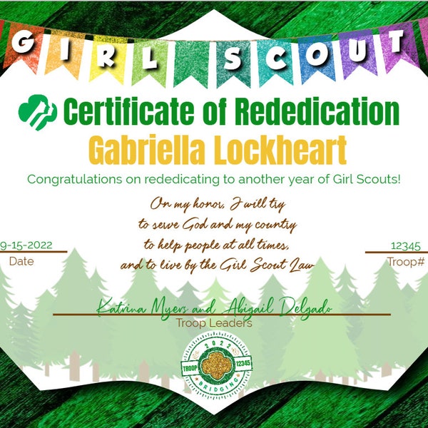 Girl Scout Rededication Certificate - Etsy