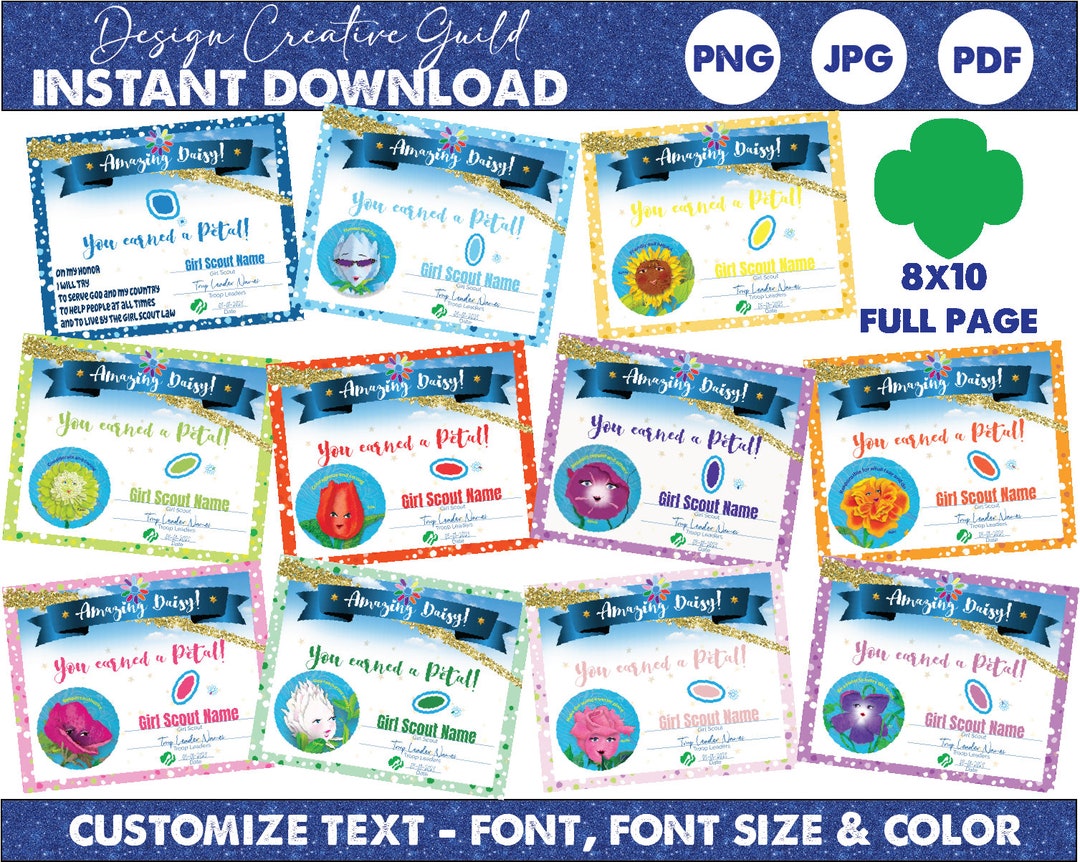Editable Daisy Petals Bundle Girl Scout Certificates Print From Home - Etsy