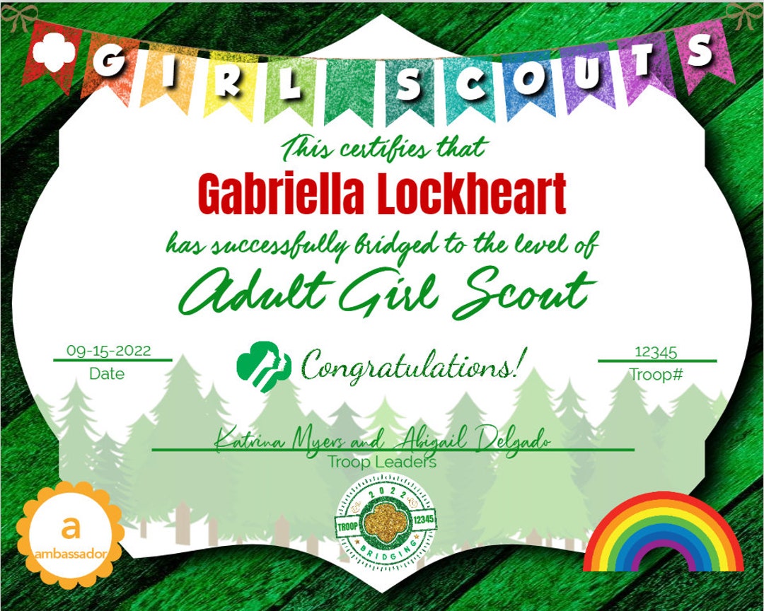 INSTANT DOWNLOAD EDITABLE Girl Scout Bridging Certificate Ambassador to ...