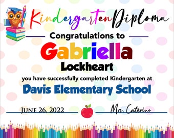 Editable Kindergarten Diploma, Graduation Certificate, Personalized ...