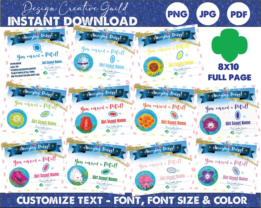 Editable Daisy Petals Bundle Girl Scout Certificates Print From Home - Etsy