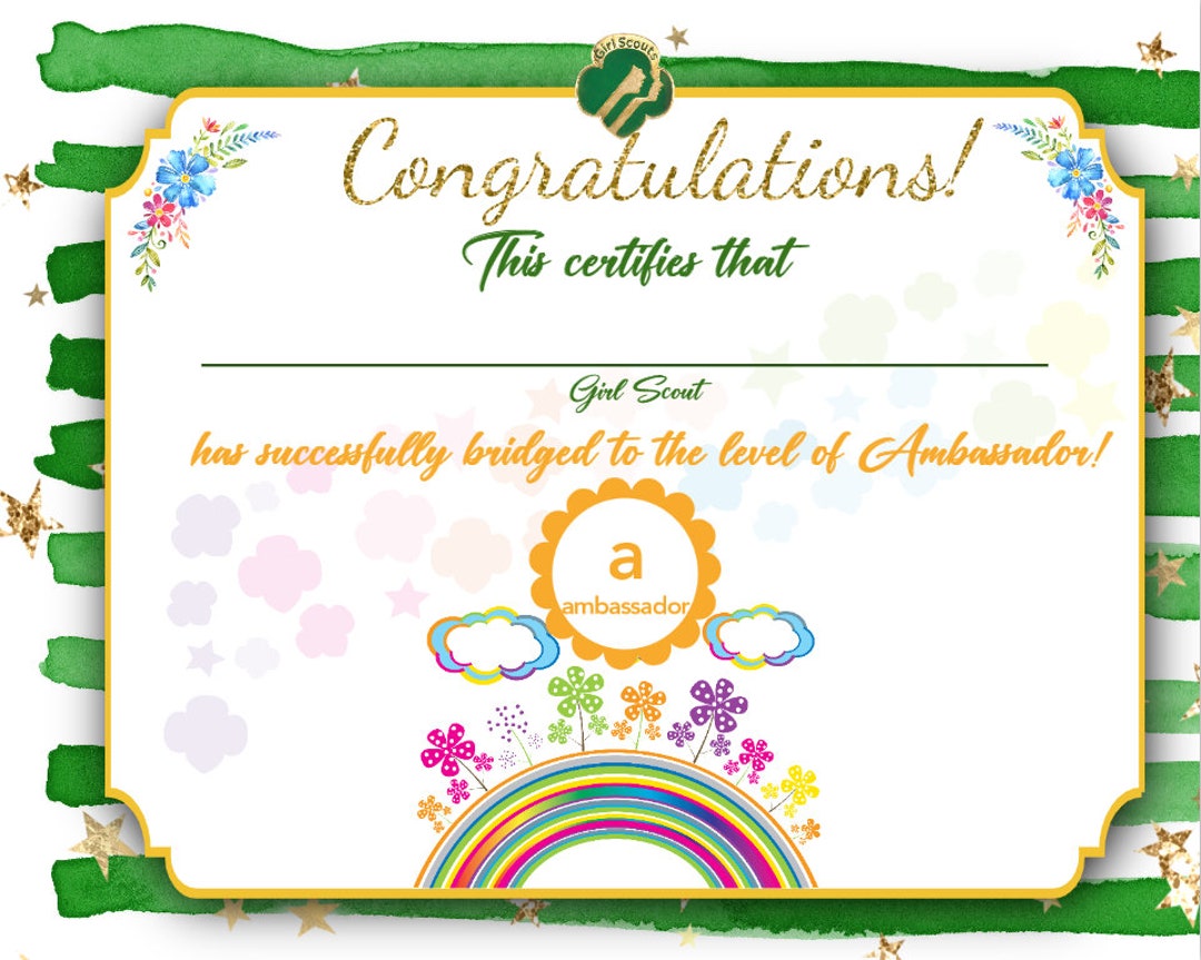 INSTANT DOWNLOAD EDITABLE Girl Scout Bridging Certificate Senior to ...