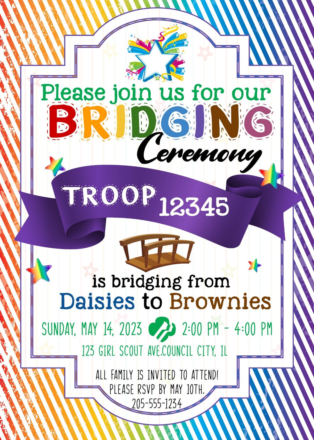 EDITABLE GS Bridging Invitation All Levels 5x7 Edit & Print From Home ... EDITABLE GS Bridging Invitation All Levels 5x7 Edit & Print From Home ...