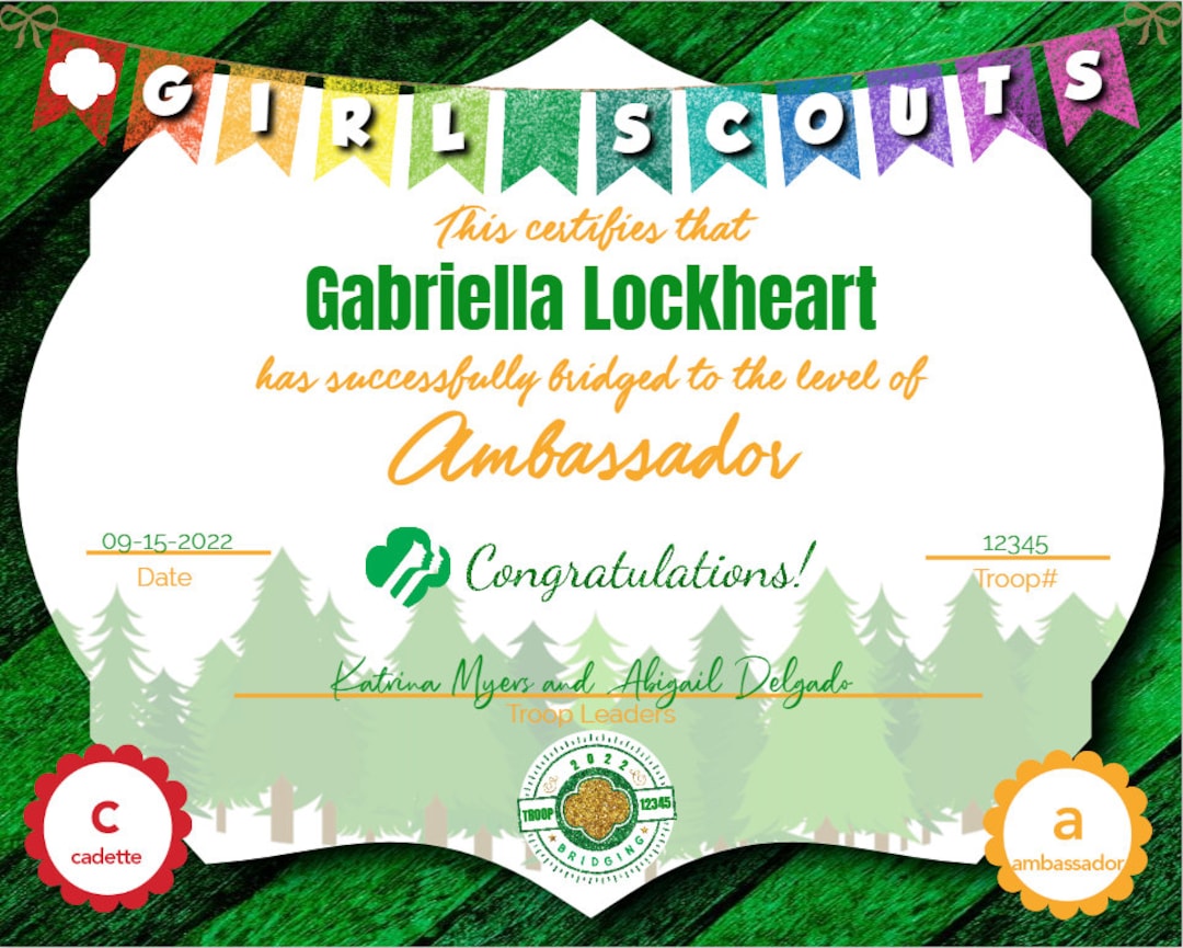 INSTANT DOWNLOAD EDITABLE Girl Scout Bridging Certificate Senior to ...