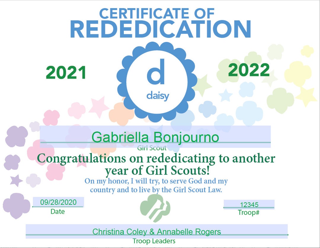 BUNDLE Rededication Certificates 8x10 Girl Scout Daisy Brownie Junior ...