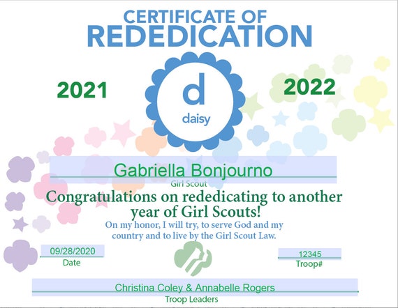 BUNDLE Rededication Certificates 8x10 Girl Scout Daisy - Etsy
