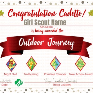EDITABLE GS Cadette Outdoor Journey + Take Action Award - Print From ...