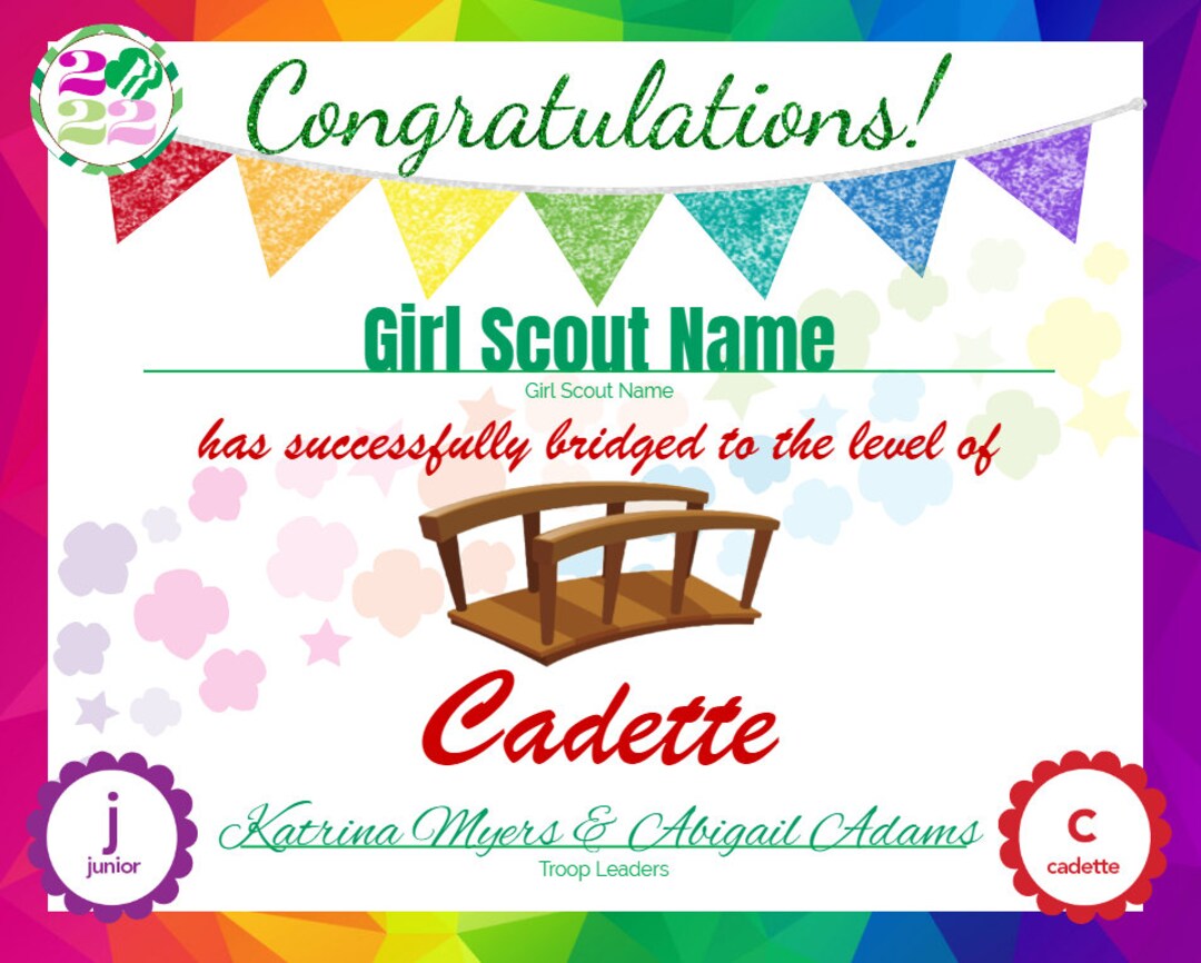 INSTANT DOWNLOAD EDITABLE Girl Scout Bridging Certificate - Junior to ...