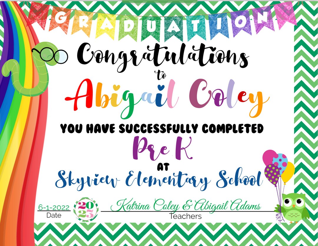 Editable Pre-k Diploma, Graduation Certificate, Personalized School ...