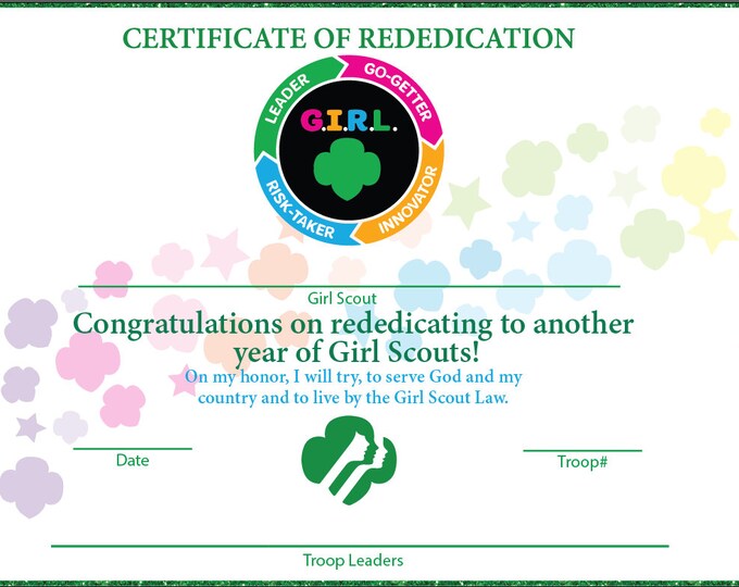 Junior Girl Scout Investiture/rededication Certificate Printable - Etsy