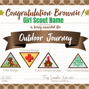 EDITABLE GS Brownie Outdoor Journey Take Action Award Print From Home ...