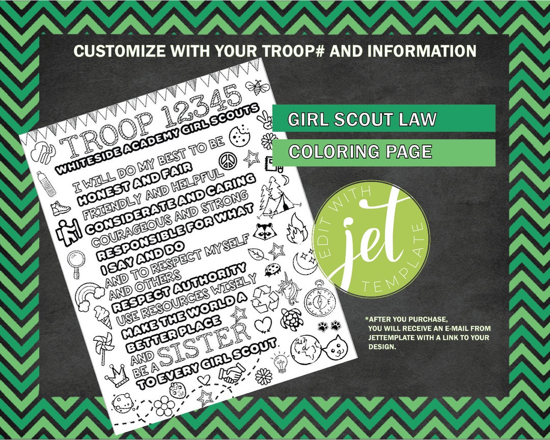 EDITABLE Girl Scout Law Coloring Page 8x10 Edit & Print - Etsy