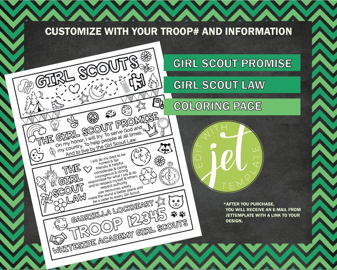 EDITABLE Girl Scout Promise and Law Coloring Page - 8x10 - Edit & Print ...