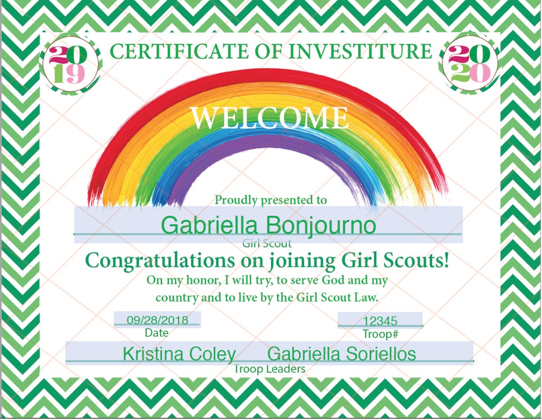 EDITABLE Girl Scout Investiture Certificate 8x10 ALL LEVELS Edit on ...