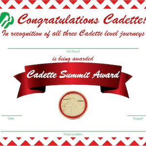 INSTANT DOWNLOAD EDITABLE Girl Scout Cadette Summit Award 8x10 Edit ...
