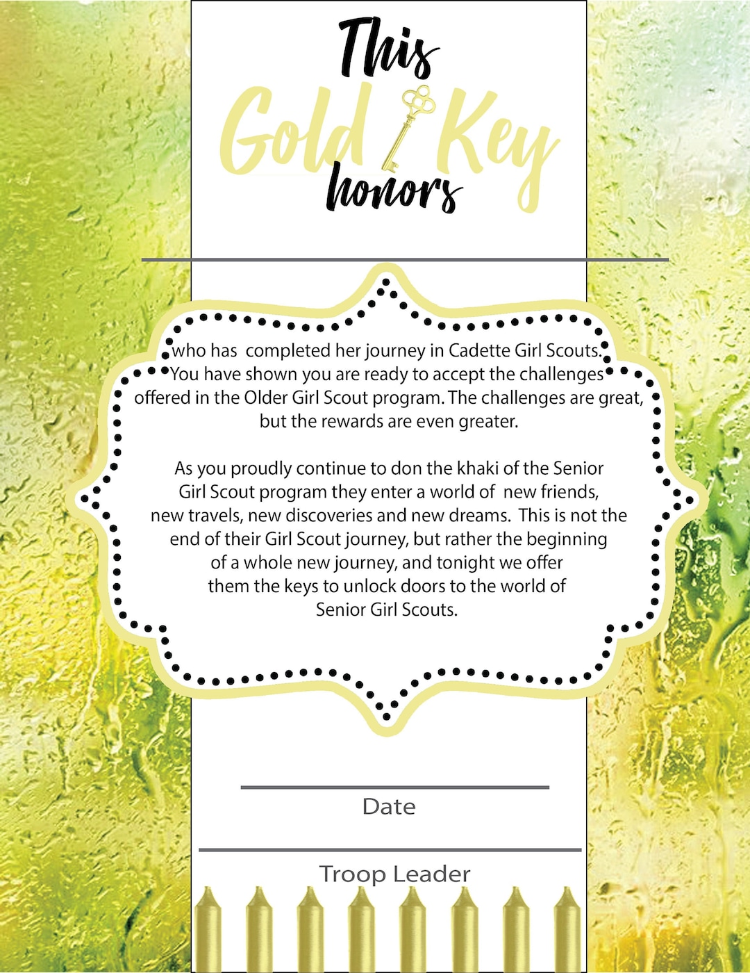 EDITABLE Gold Key Award 5x7 Print at Home Edit With Jettemplate - Etsy