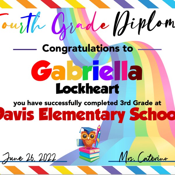 Grade 4 Graduation Certificate - Etsy