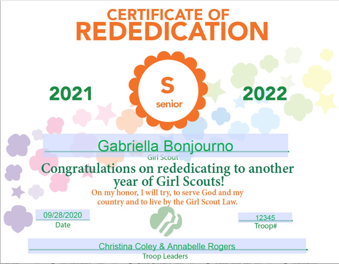 EDITABLE Girl Scout Rededication Certificate 8x10 Senior - Etsy