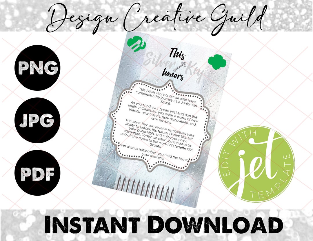 EDITABLE 4x6 Silver Key Certificate Cadette Edit With Jettemplate Print ...