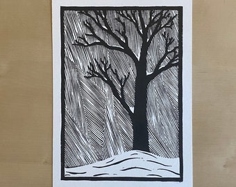 Linocut Print Tree - Etsy