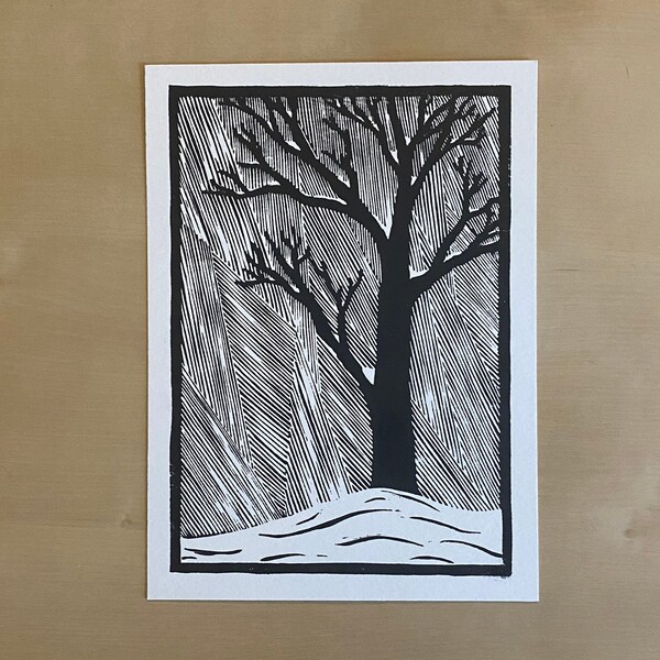 Linocut Print Tree - Etsy
