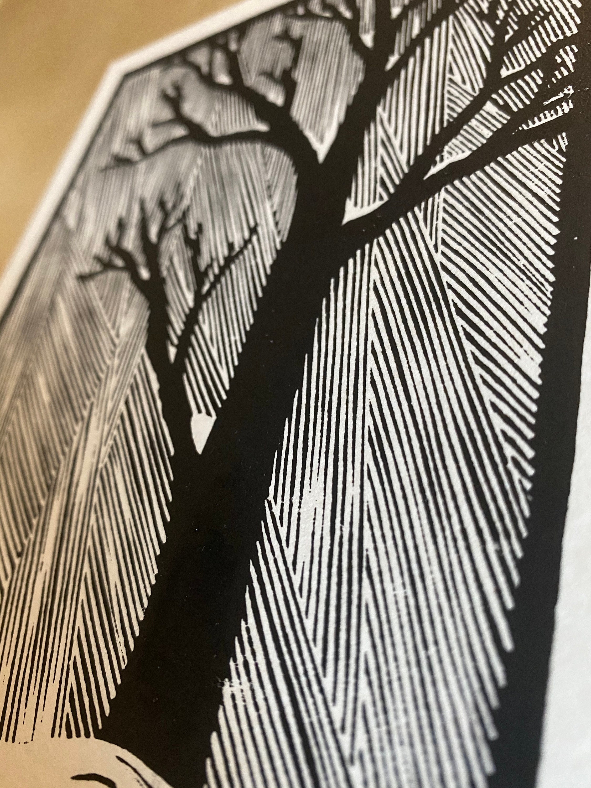 Snowy Tree Linocut Print - Etsy