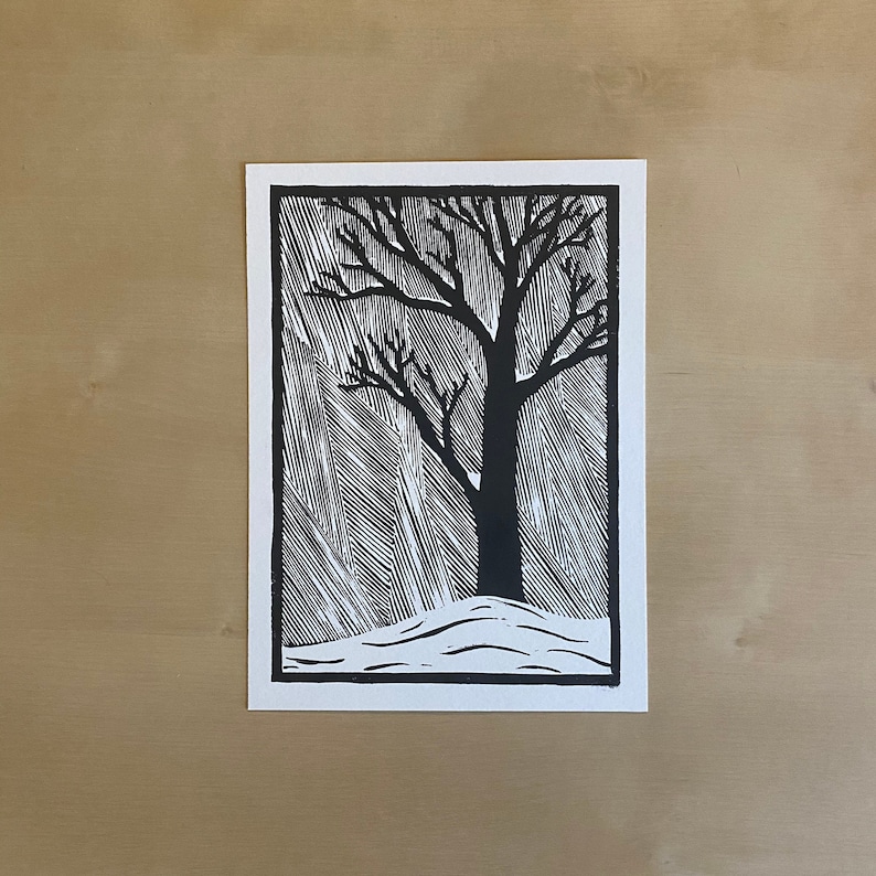 Snowy Tree Linocut Print - Etsy