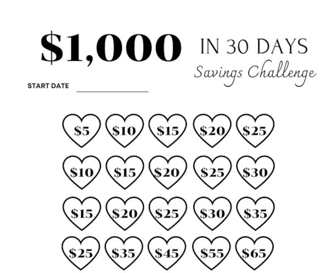 1,000 Money Saving Challenge, Save 1000 in 30 Days, 1000 Savings ...