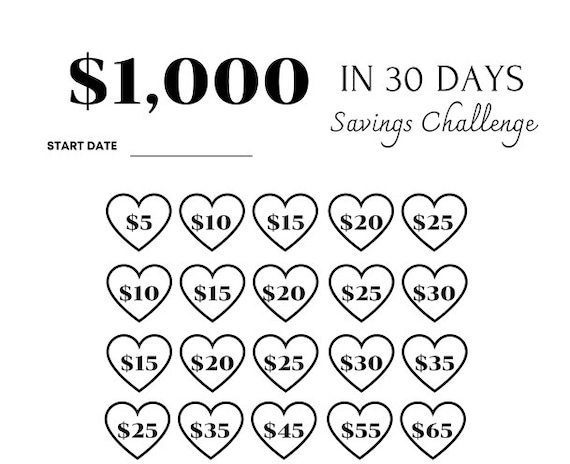 1000 Money Saving Challenge Save 1000 in 30 Days 1000 - Etsy