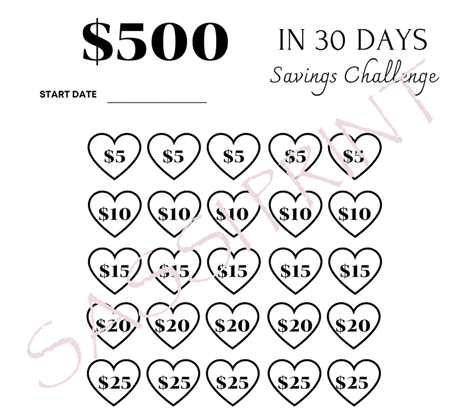 500 Money Saving Challenge, Save 500 in 30 Days, 500 Savings Tracker ...