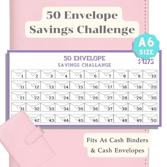 50 Envelope Challenge for A6 Cash Envelopes Printable Fits | Etsy