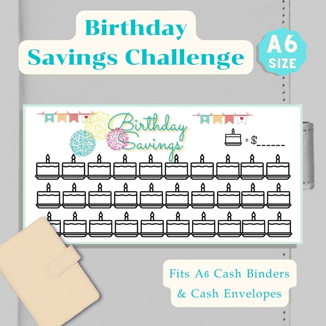 Birthday Savings Challenge, Savings Tracker for Cash Budgeting, Fits A6 ...