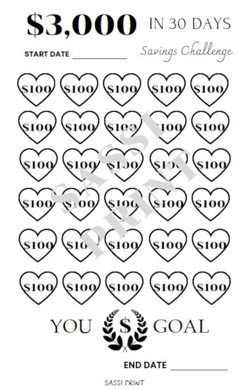 3,000 Money Saving Challenge, Save 3000 in 30 Days, 3000 Savings ...